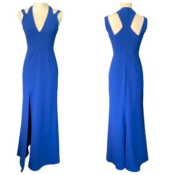 Halston Heritage | Dresses | Halston Heritage Sz Blue Double Strap Cut ...